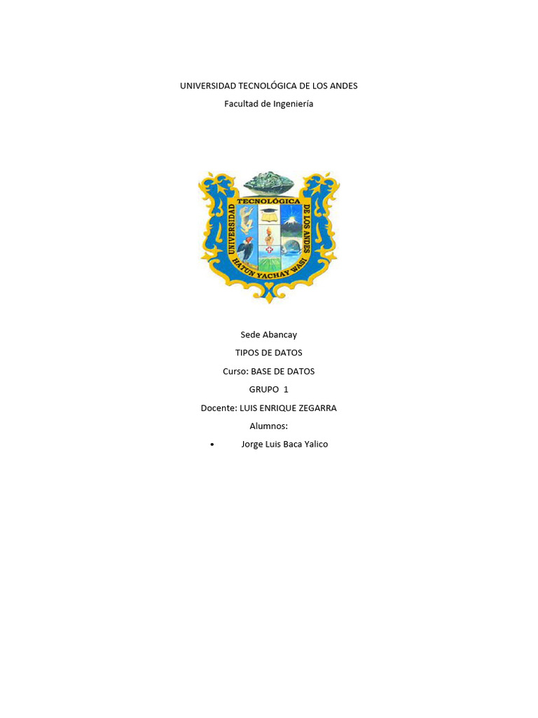Resumen Tipos de Datos en La Base de Datos | PDF Resumen Tipos de Datos en La Base de Datos | PDF