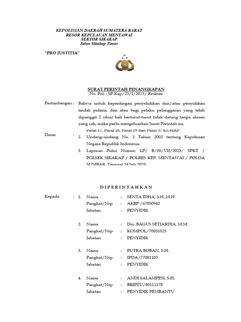 Surat Perintah Penangkapan | PDF