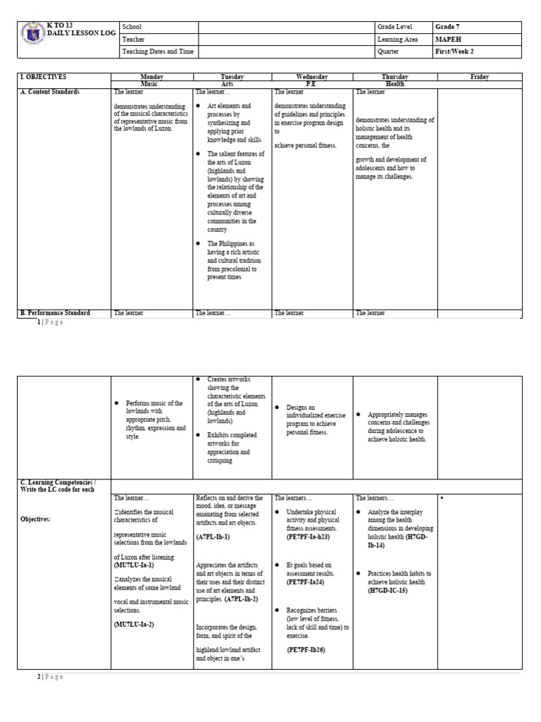 Mapeh Week2 | PDF | Learning | Physical Fitness