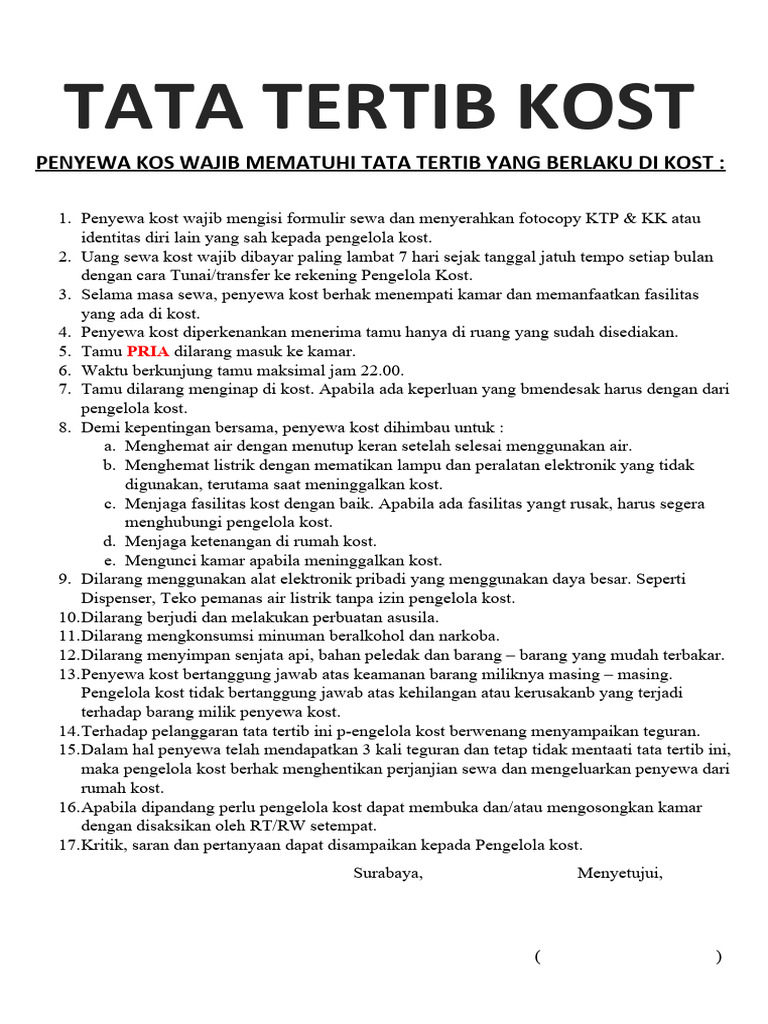 Tata Tertib Kost | PDF