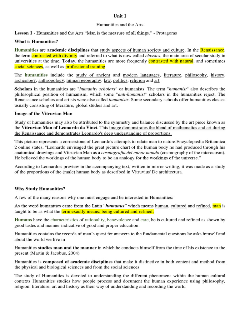 Unit 1 Humanities and The Arts | PDF | Beauty | Humanities