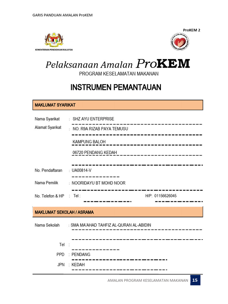 Borang Semak PROKEM | PDF