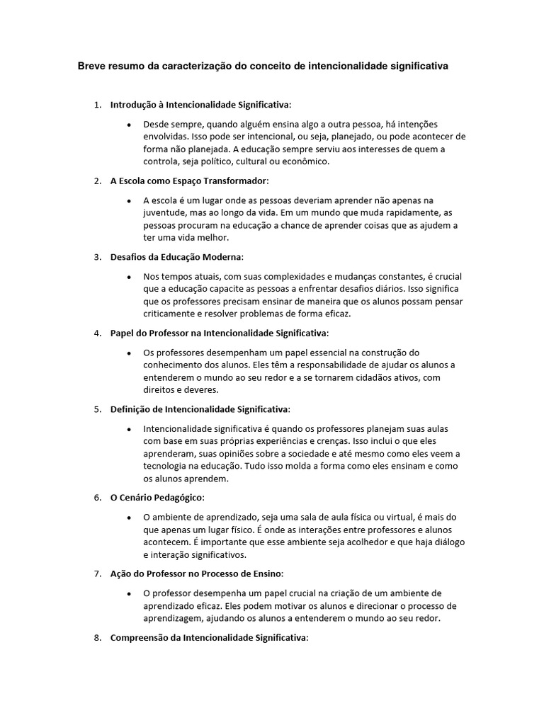 Breve Resumo Da Caracterização Do Conceito de Intencionalidade ...