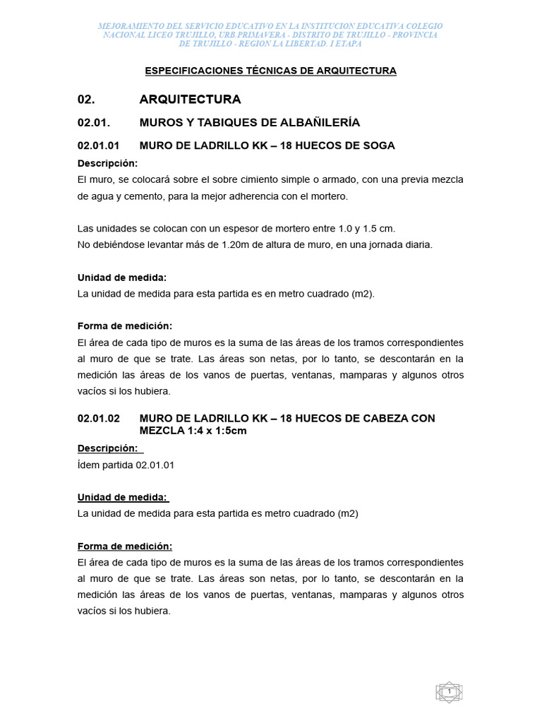 02 Especificaciones Tecnicas de Arquitectura | PDF