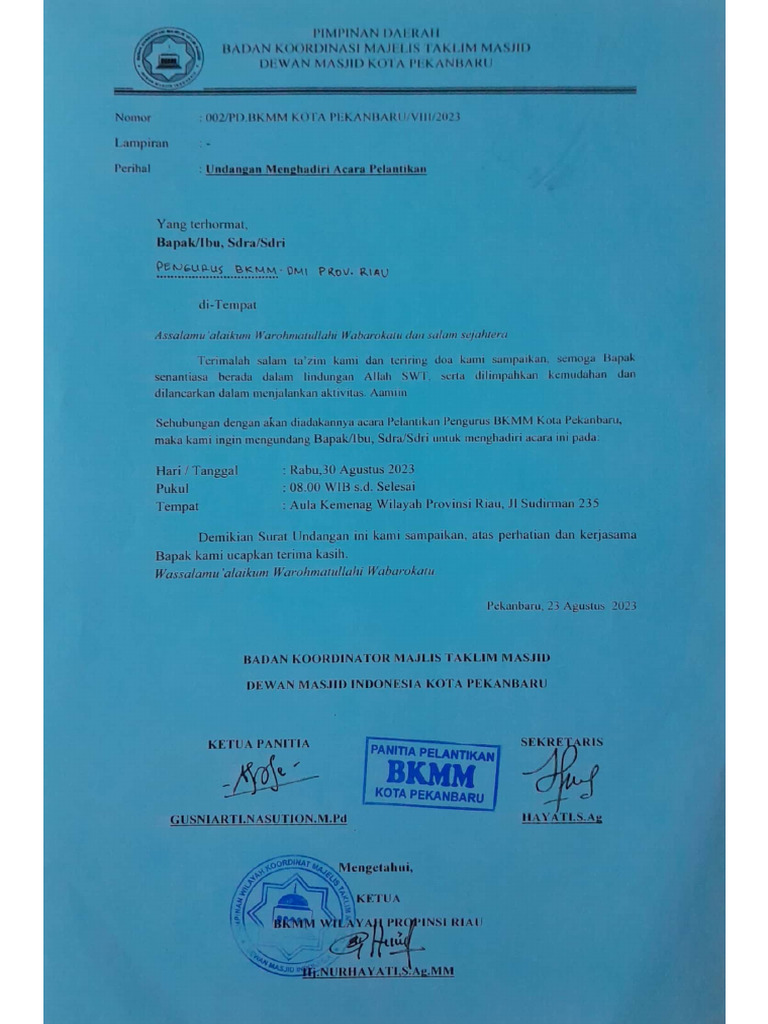 Undangan Pelantikan BKMM Kota - 7 | PDF