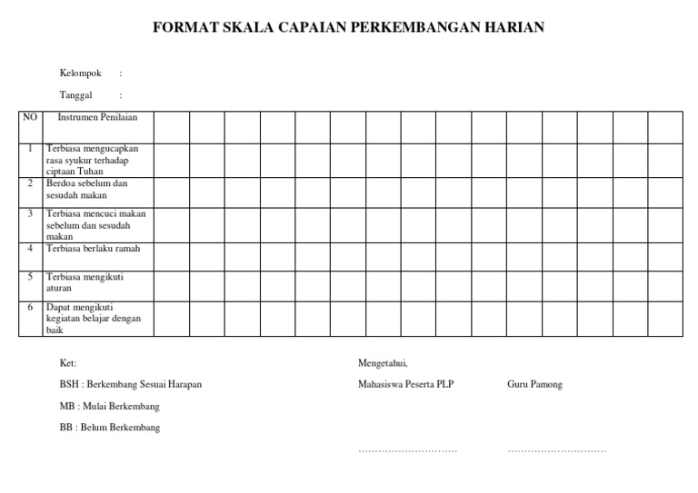 Format Skala Capaian Perkembangan Harian Word | PDF