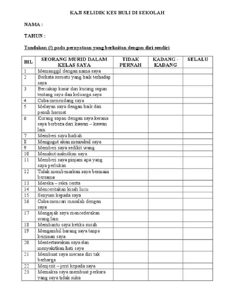 Soal Selidik Buli | PDF