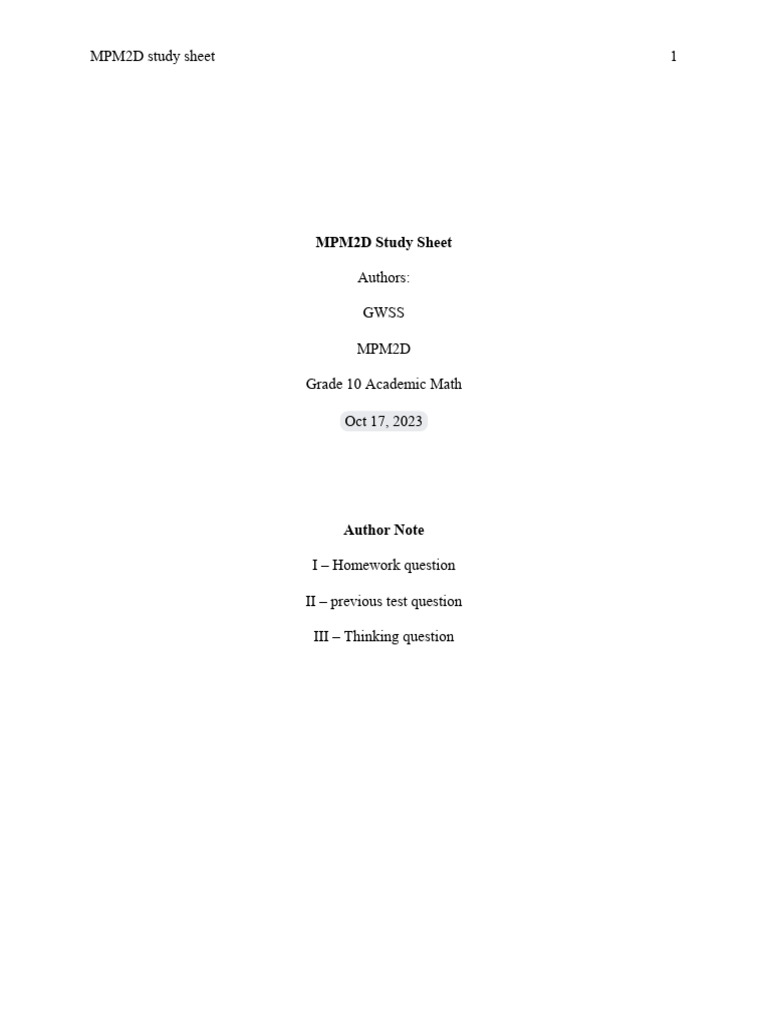 MPM2D Study Sheet | PDF