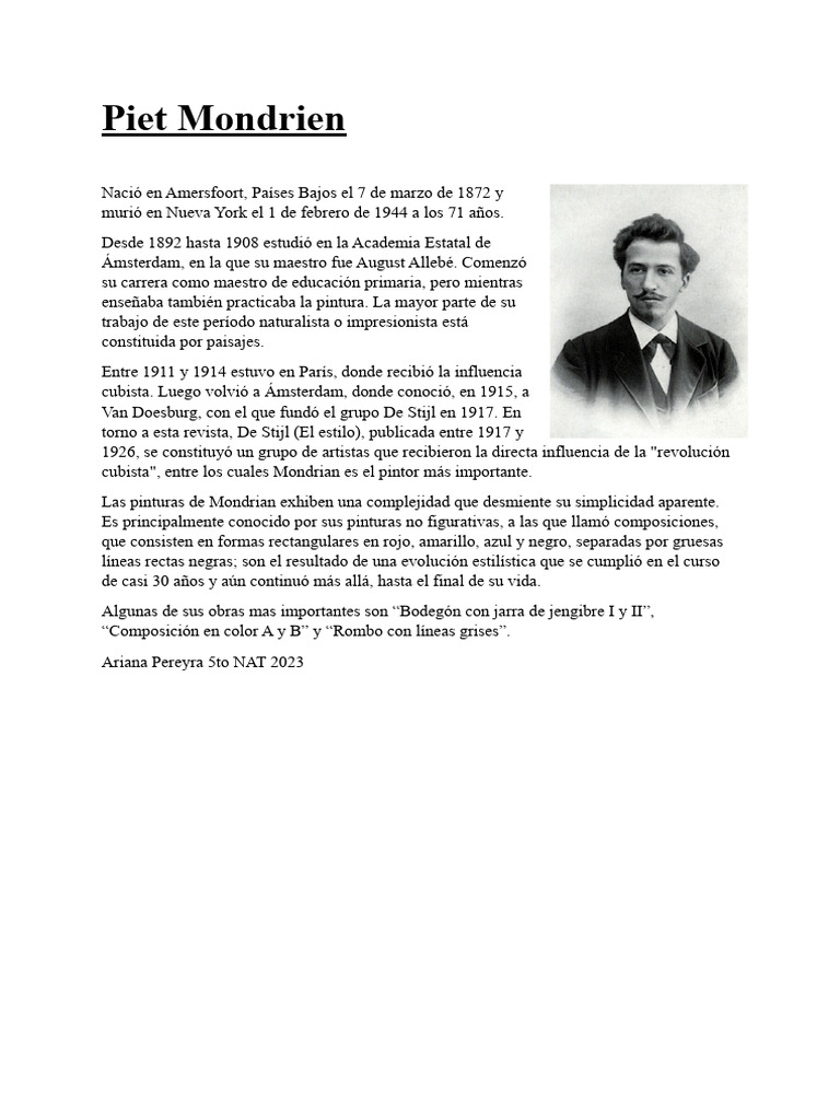 Biografía de Piet Mondrian | PDF | Arte | Clásicos