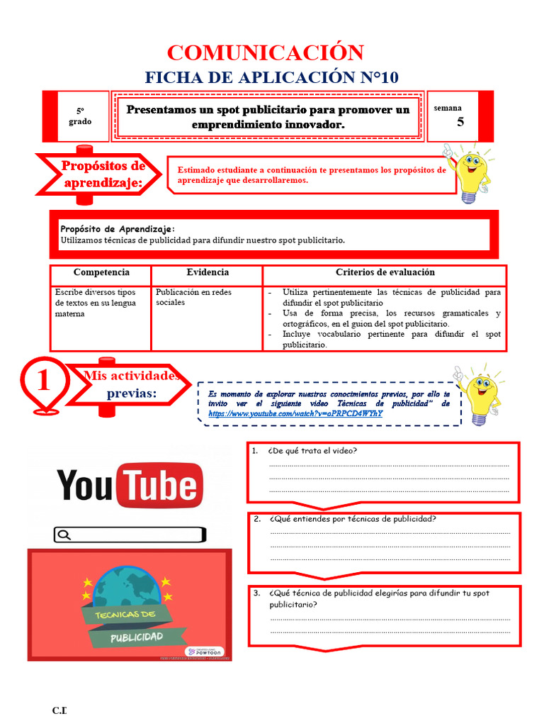 5° Ficha de Aplicación-Sesión10-Sem.4-Exp.5-Com | PDF