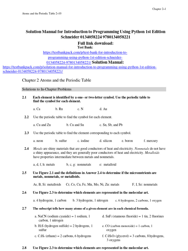 Solution Manual For Introduction To Programming Using Python 1st Edition Schneider 0134058224