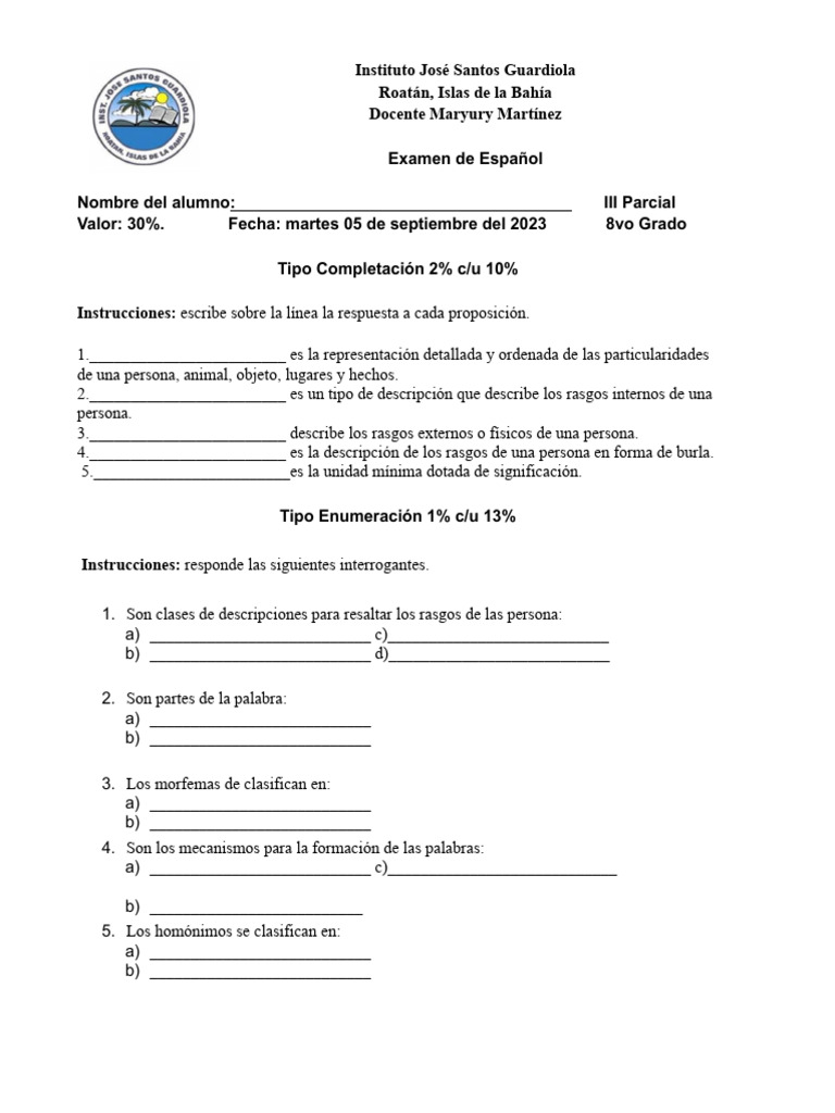 Examenes Iii Parcial Espańol | PDF