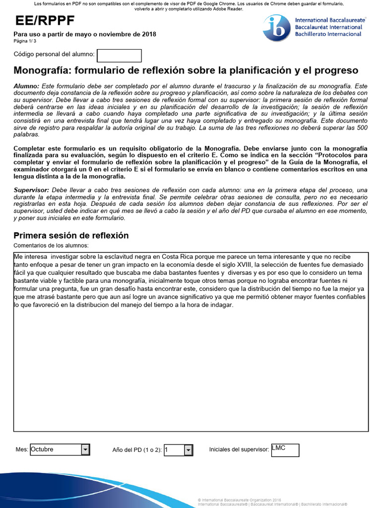 EE-RPPF-Formulario de Reflexión Octubre 2023 | PDF