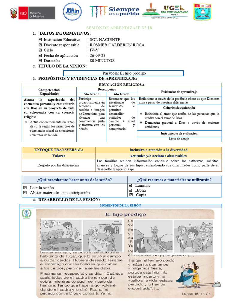 SESIÓN DE APRENDIZAJE N 26-09-23 Reli | PDF