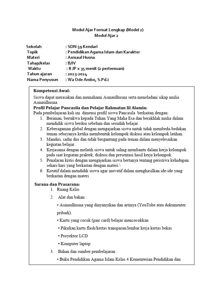 Modul Ajar Format Lengkap LK 2 | PDF