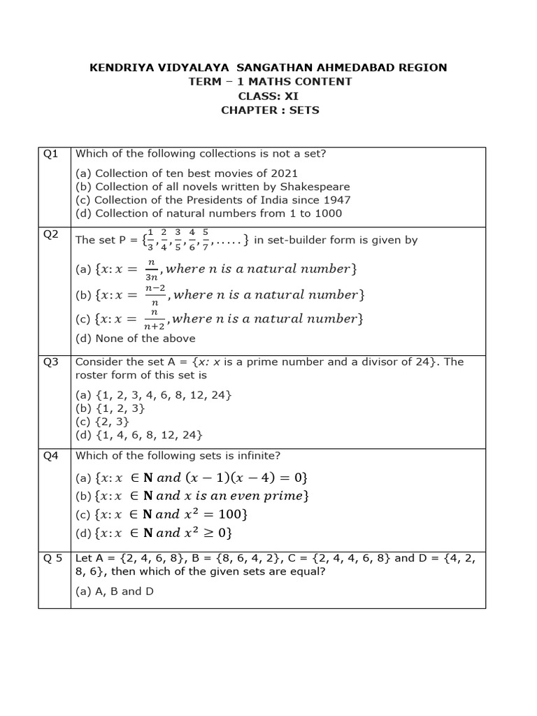 Class Xi Math MCQ-CBQ | PDF