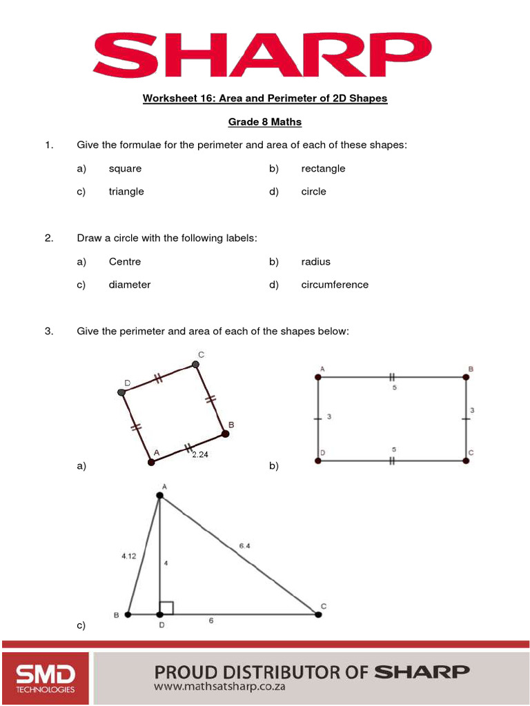 Worksheet 16 Area and Perimeter of 2D Shapes | PDF