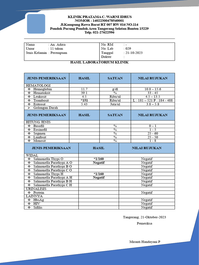Form Laboratorium Terbaru ANAK | PDF