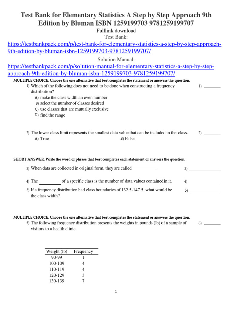 Test Bank for Elementary Statistics 9th Edition | PDF | Teaching ...