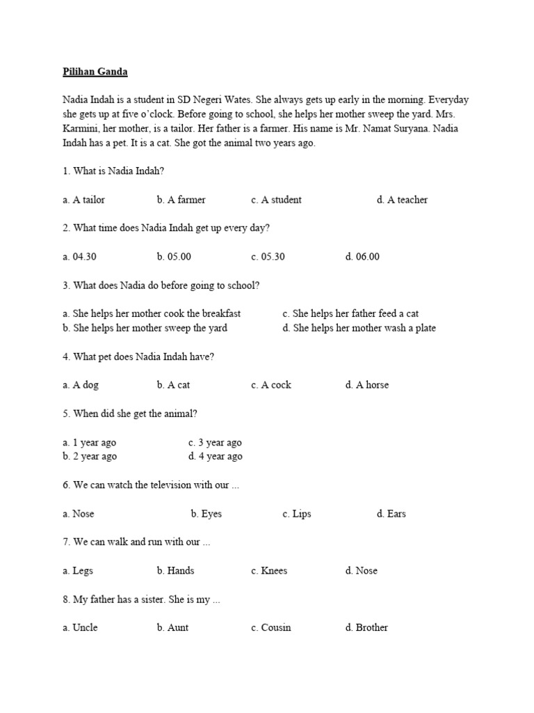 13 Latihan Soal Pts B.inggris Kelas 4 | PDF