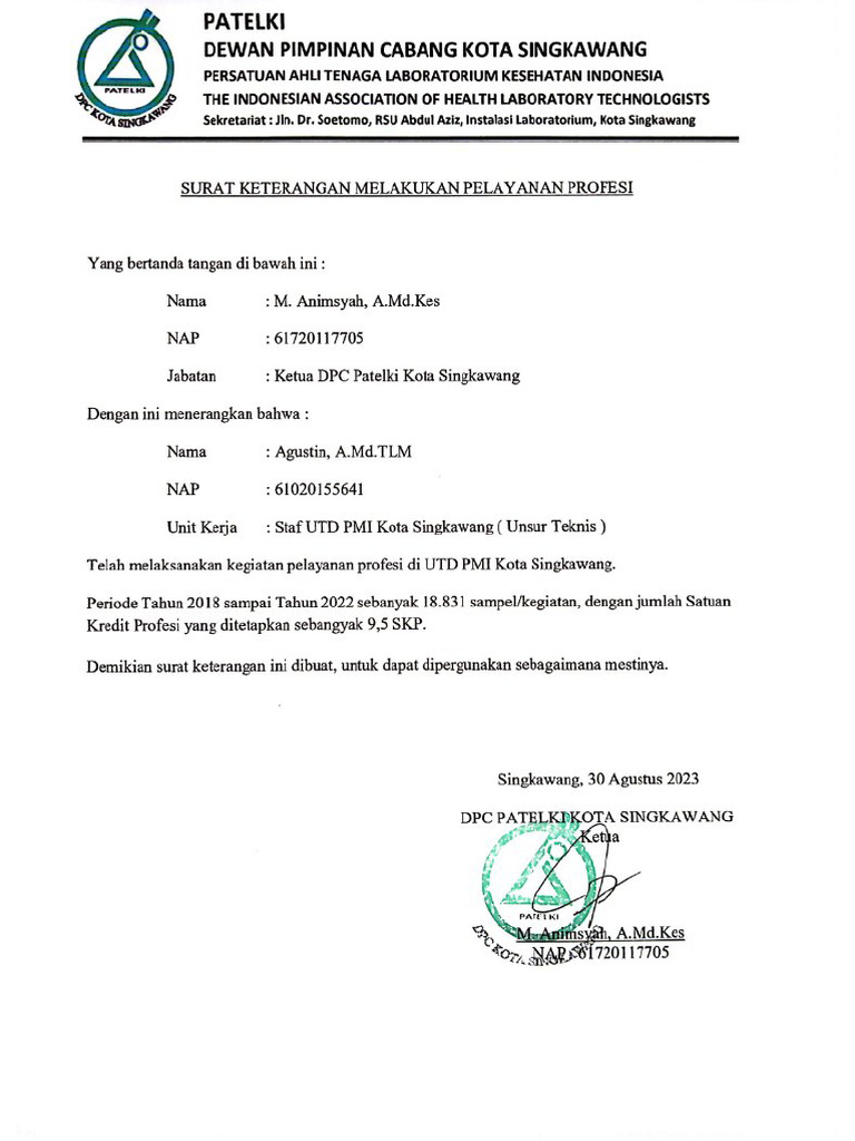 Surat Keterangan Melakukan Pelayanan Profesi | PDF