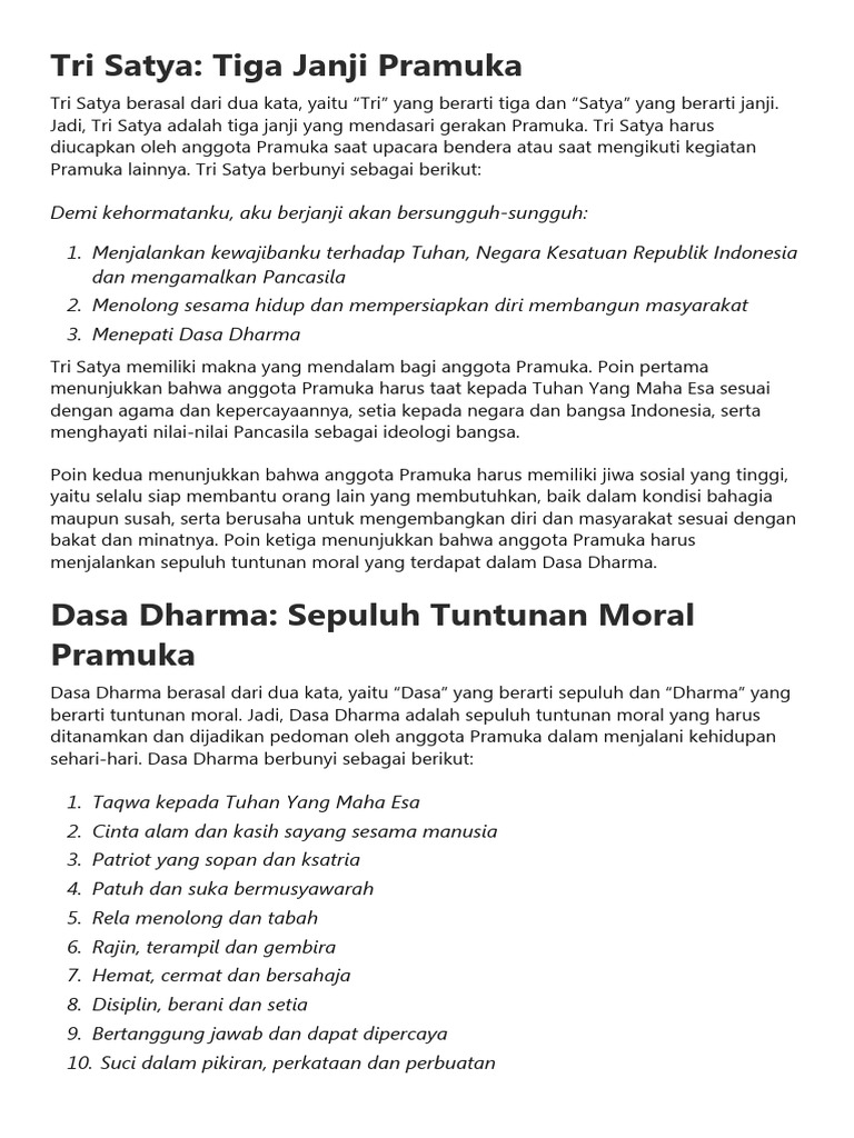 Tri Satya dan Dasa Dharma Pramuka | PDF