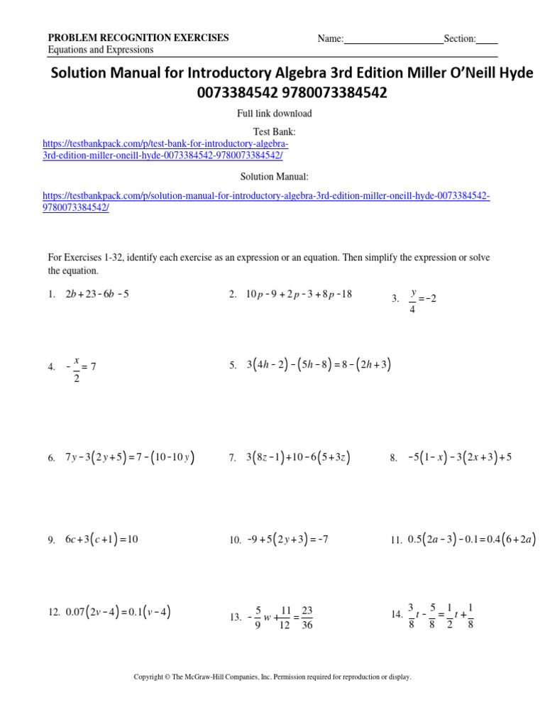 Solution Manual For Introductory Algebra 3rd Edition Miller ONeill Hyde ...