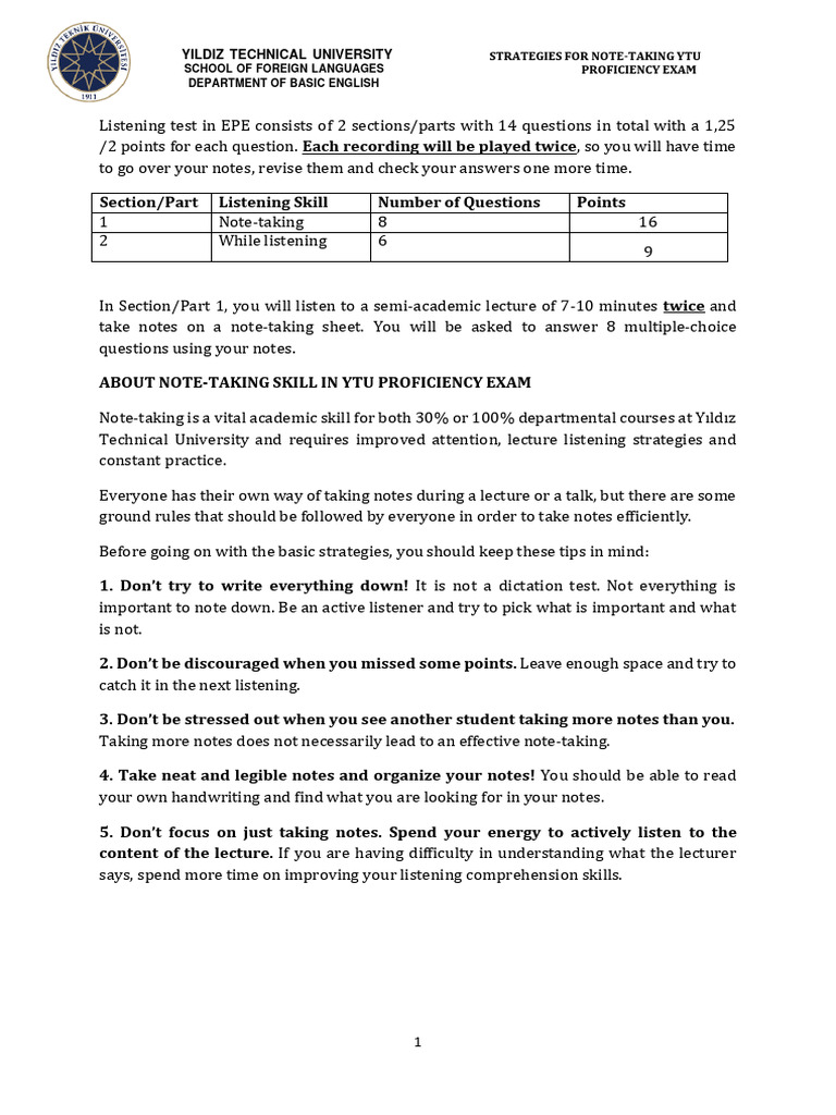 No - 1 - Self-Study Material For Note-Taking For IYS Listening | PDF