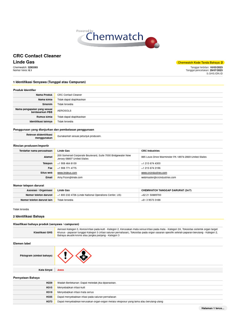 Panduan Penggunaan CRC Contact Cleaner | PDF