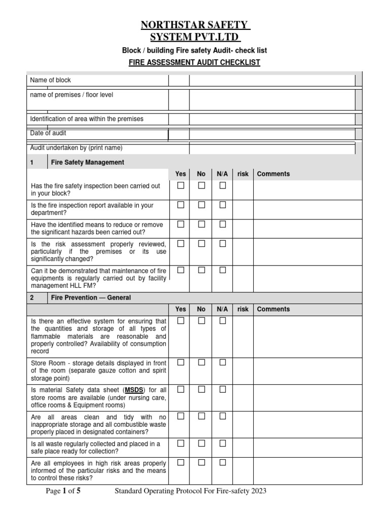 Fire Assessment Audit Checklist October 2023 | PDF | Fire Safety | Stairs