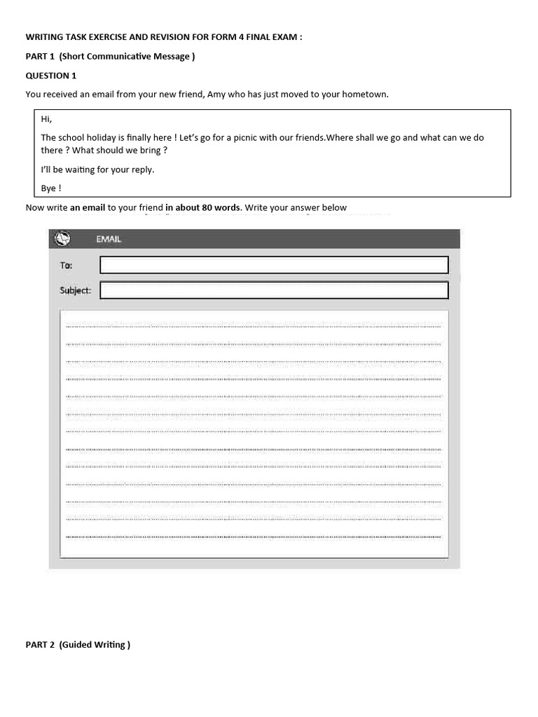 Writing Task Exercise and Revision For Form 4 Final Exam | PDF