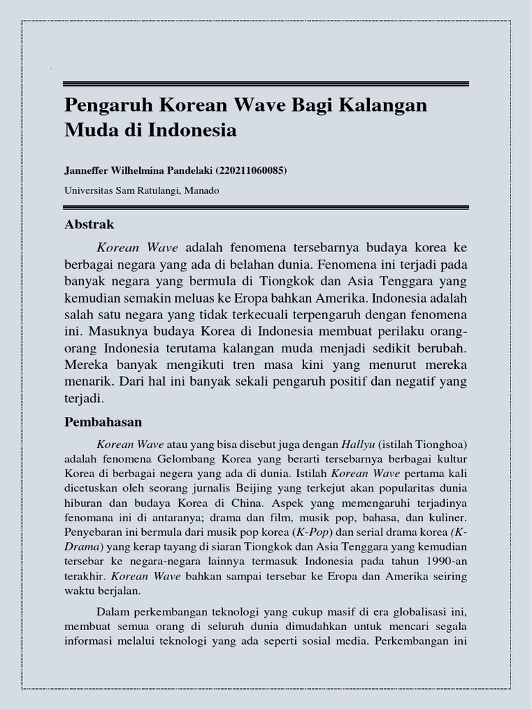 UAS - Makalah Pengaruh Korean Wave Bagi Kalangan Muda Di Indonesia | PDF