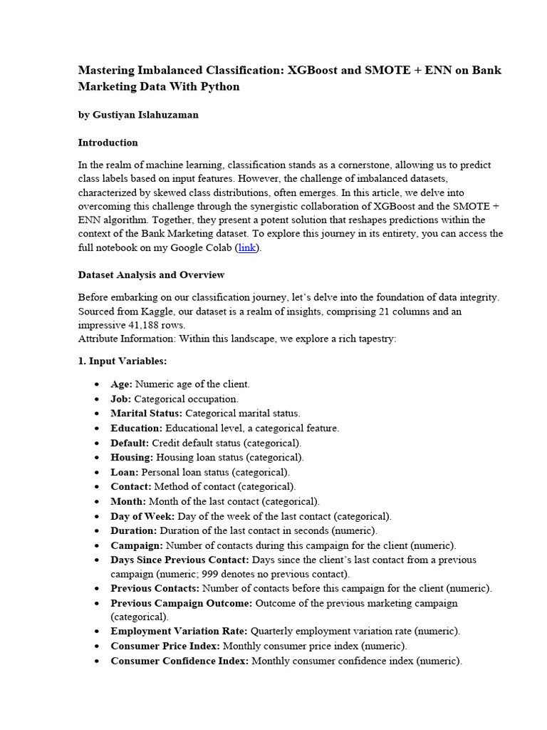 Articles Xgboost Classification With Smote-Enn Algorithm | PDF