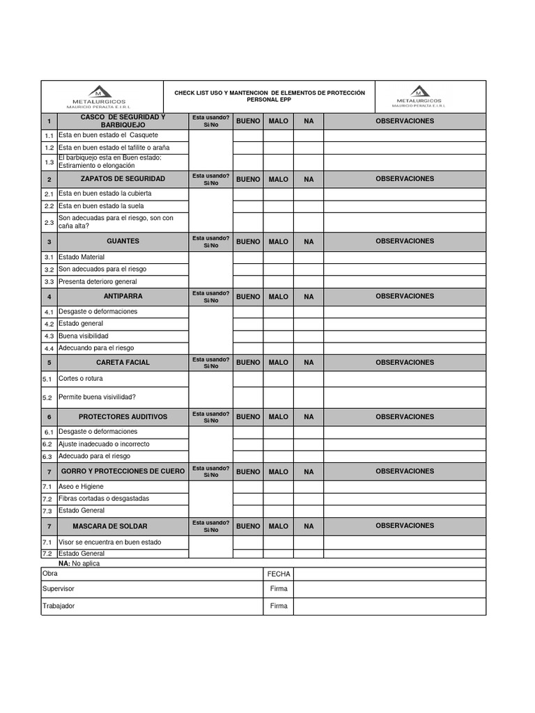 Check List Uso Epp PDF | PDF