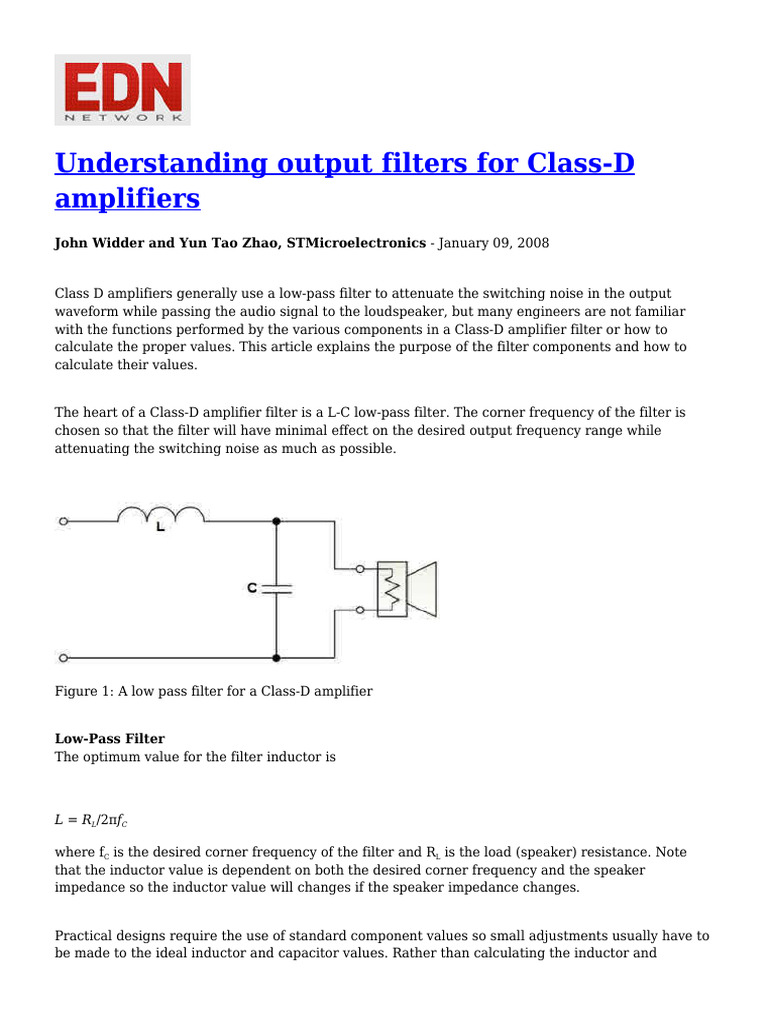 Understanding Output Filters For Class D Amplifiers | PDF