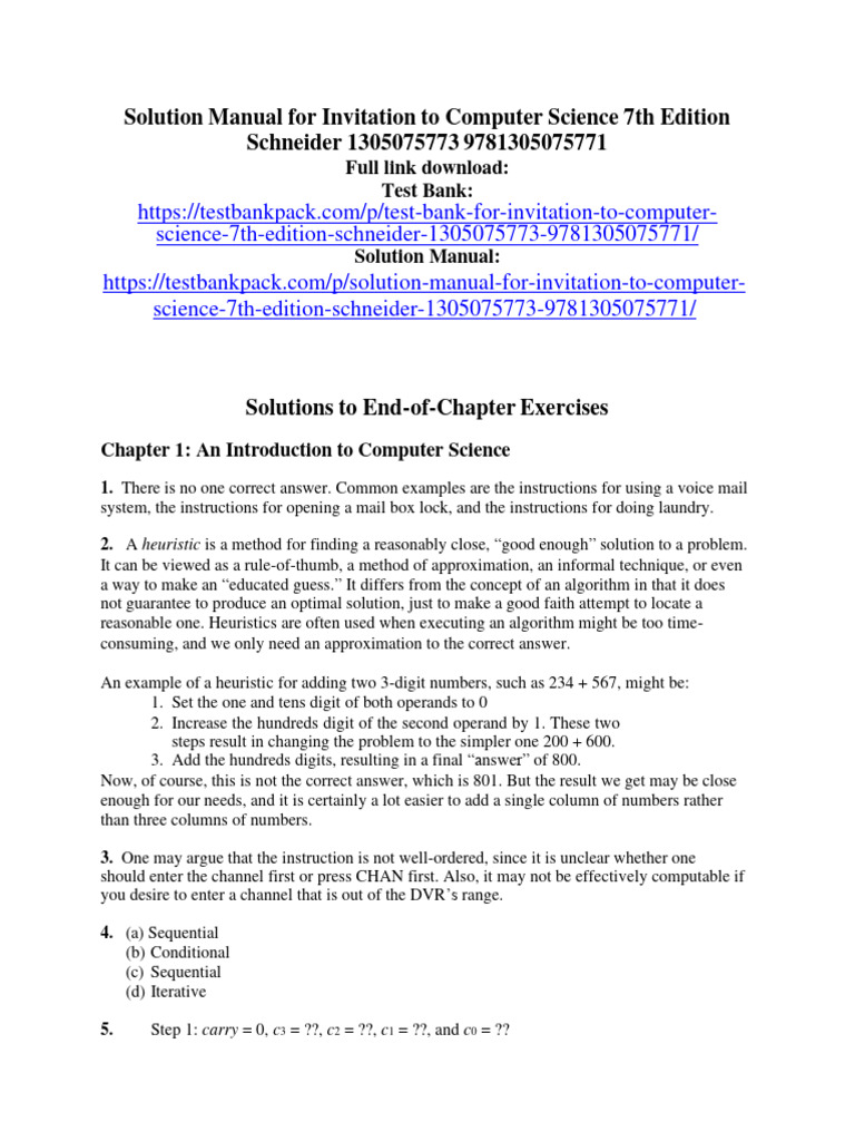 Solution Manual For Invitation To Computer Science 7th Edition Schneider 1305075773 ...