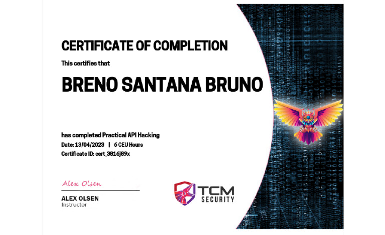 Certificate of Completion For Practical Api Hacking | PDF Certificate of Completion For Practical Api Hacking | PDF