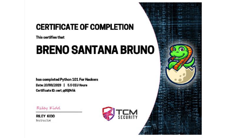 Certificate of Completion For Python 101 For Hackers | PDF