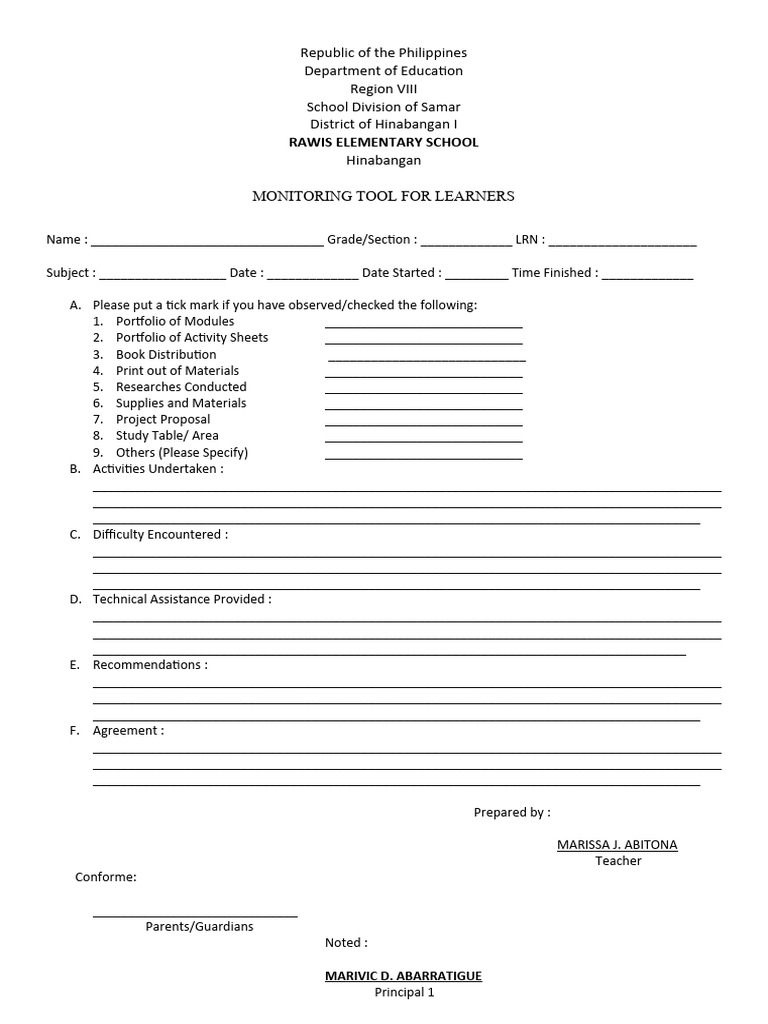 Monitoring Tool for Learners in Schools | PDF