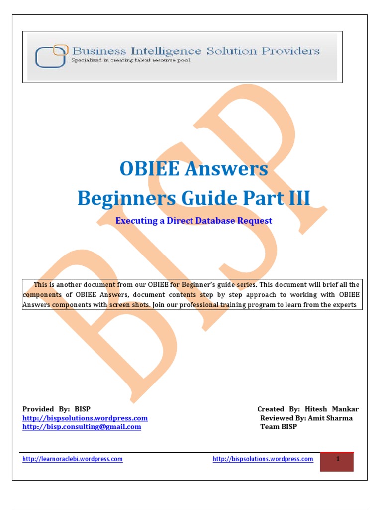 Working With OBIEE Answer Part III | PDF | Oracle Database | Sql