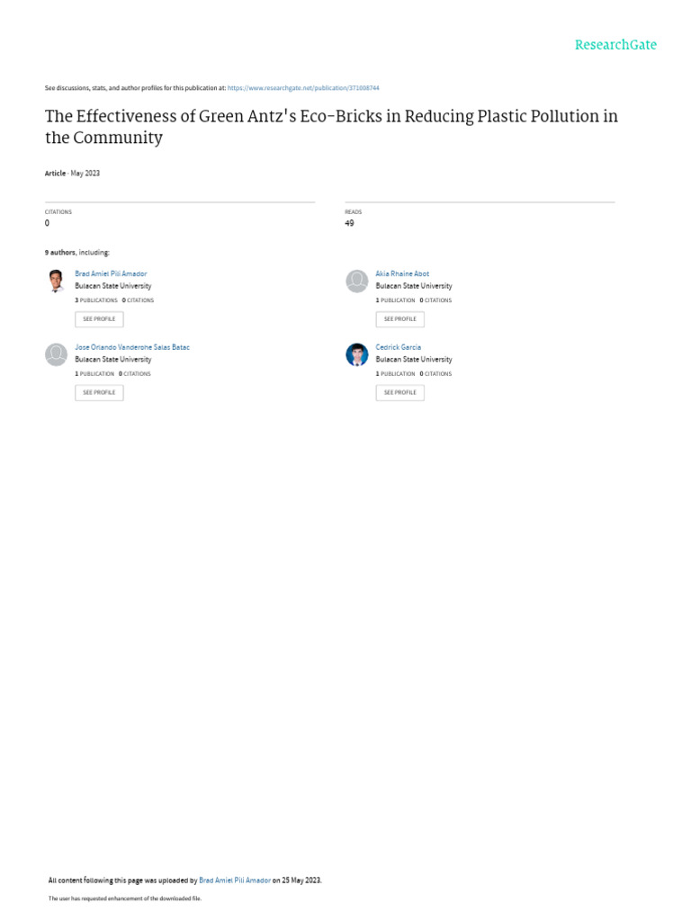 The Effectiveness of Green Antz's Eco-Bricks in Reducing Plastic ...