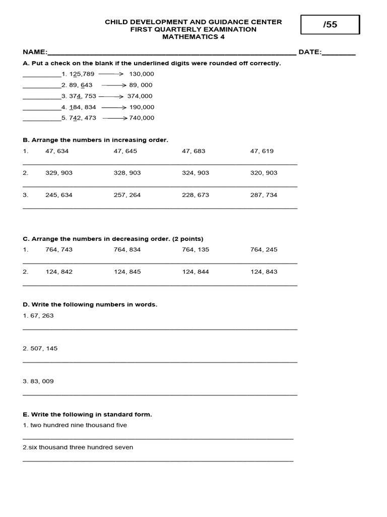 Math Exam for Grade 4 Students | PDF | Teaching Methods & Materials ...