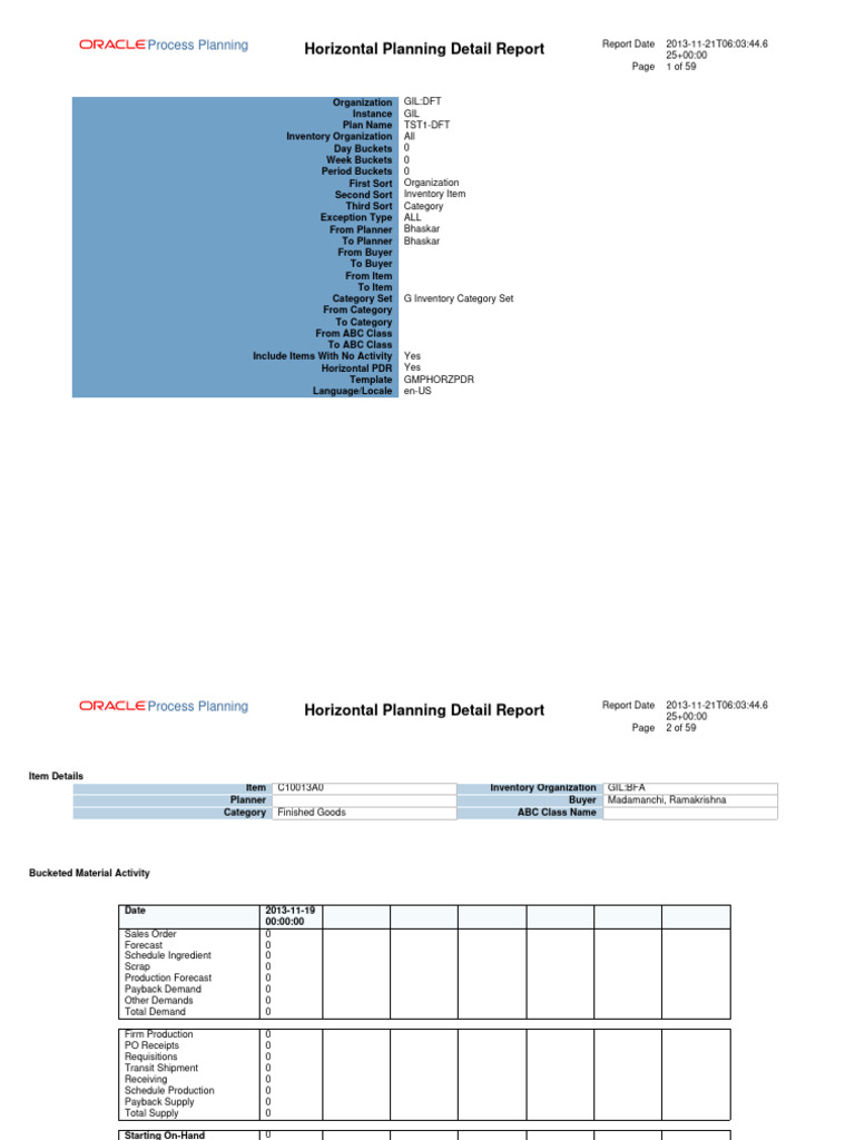 Horizontal Planning Detail Report | PDF