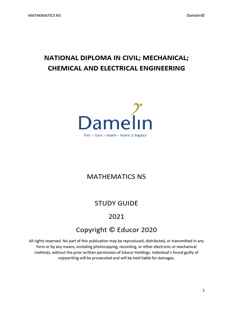 Mathematics n5 - Study Guide 2021 (Damelin) | PDF | Derivative ...