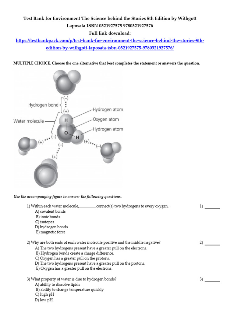 Test Bank For Environment The Science Behind The Stories 5th Edition by ...