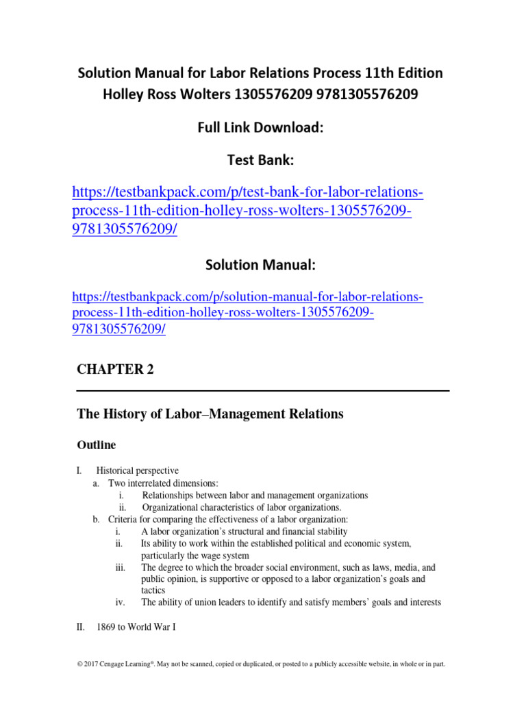 Solution Manual For Labor Relations Process 11th Edition Holley Ross ...