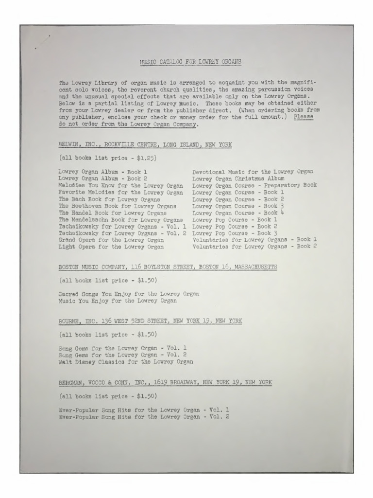 Music Catalog For Lowrey Organs - Text | PDF