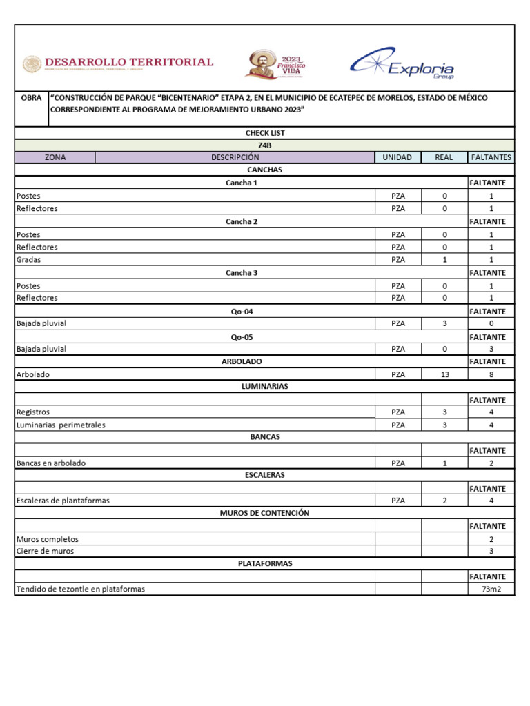 Check List 4B Canchas y 4D | PDF