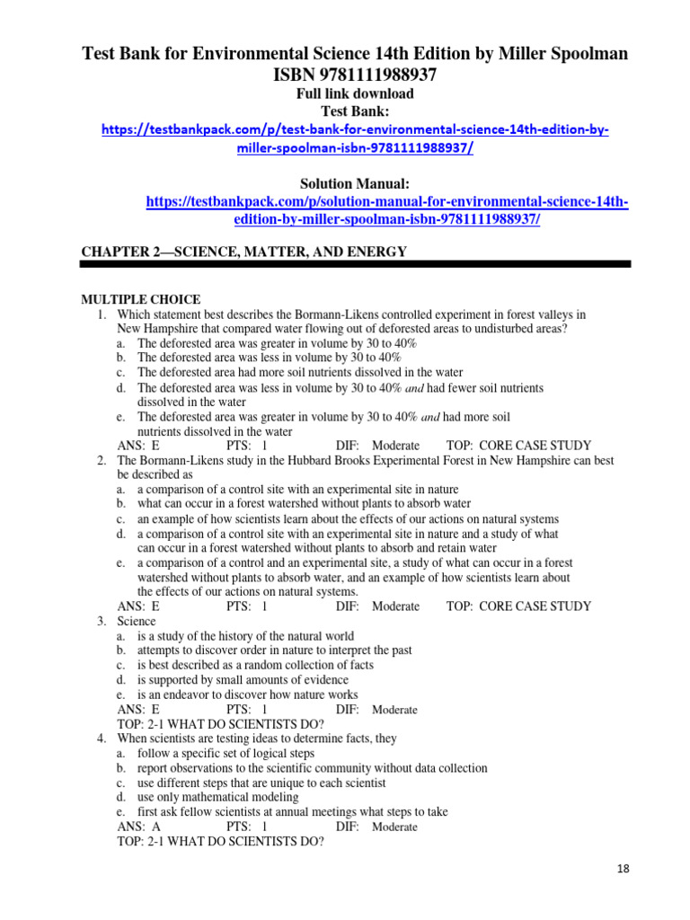 Test Bank For Environmental Science 14th Edition by Miller Spoolman ...