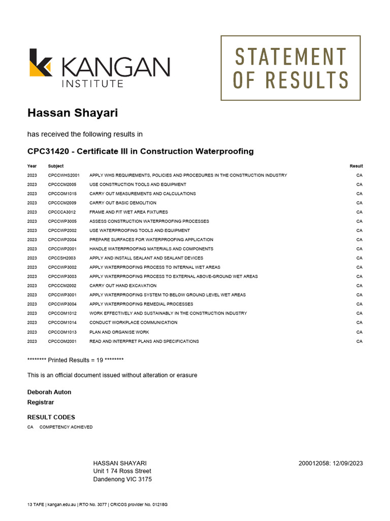 Waterproofing Certificate | PDF